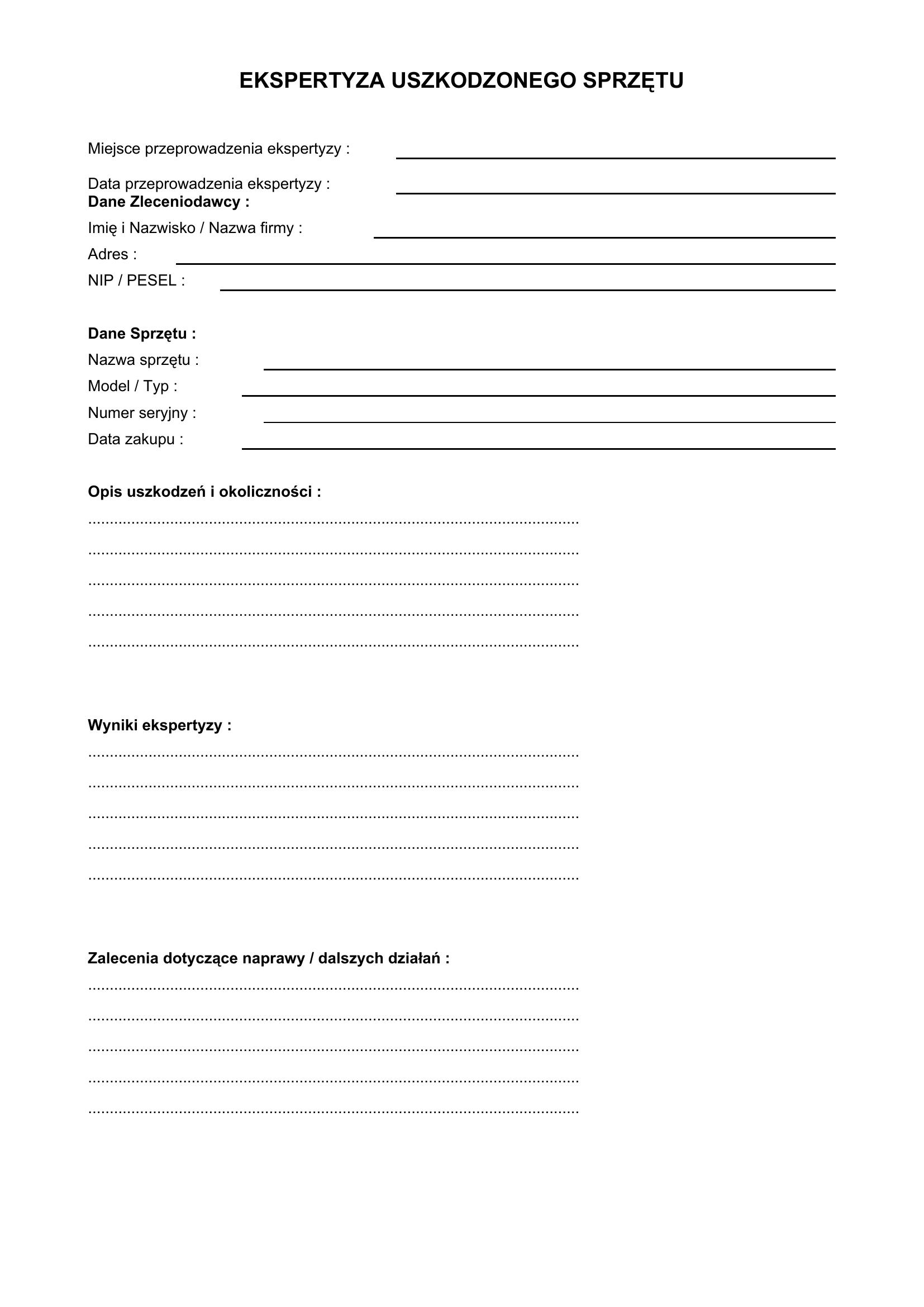 Ekspertyza Uszkodzonego Sprzętu Wzór
